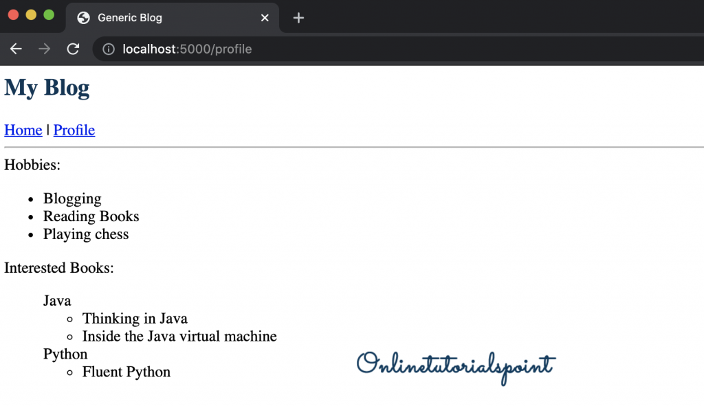 Flask - Jinja Template inheritance Example - onlinetutorialspoint