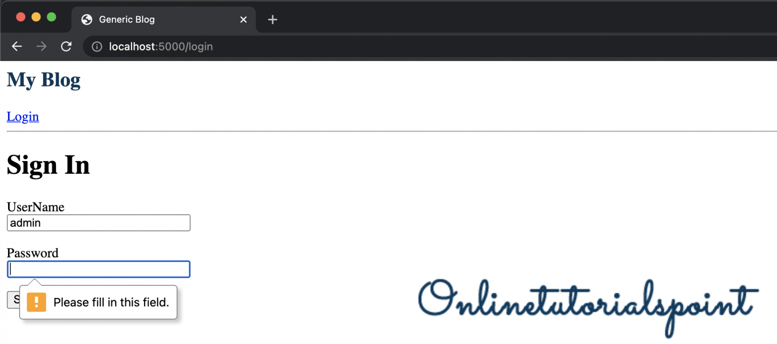 Python - Flask Login Form Example - onlinetutorialspoint